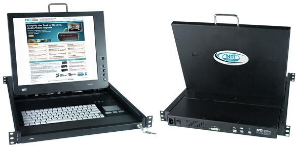 DVI USB PS/2 KVM Drawer rack mount shelf folding TFT LCD monitor